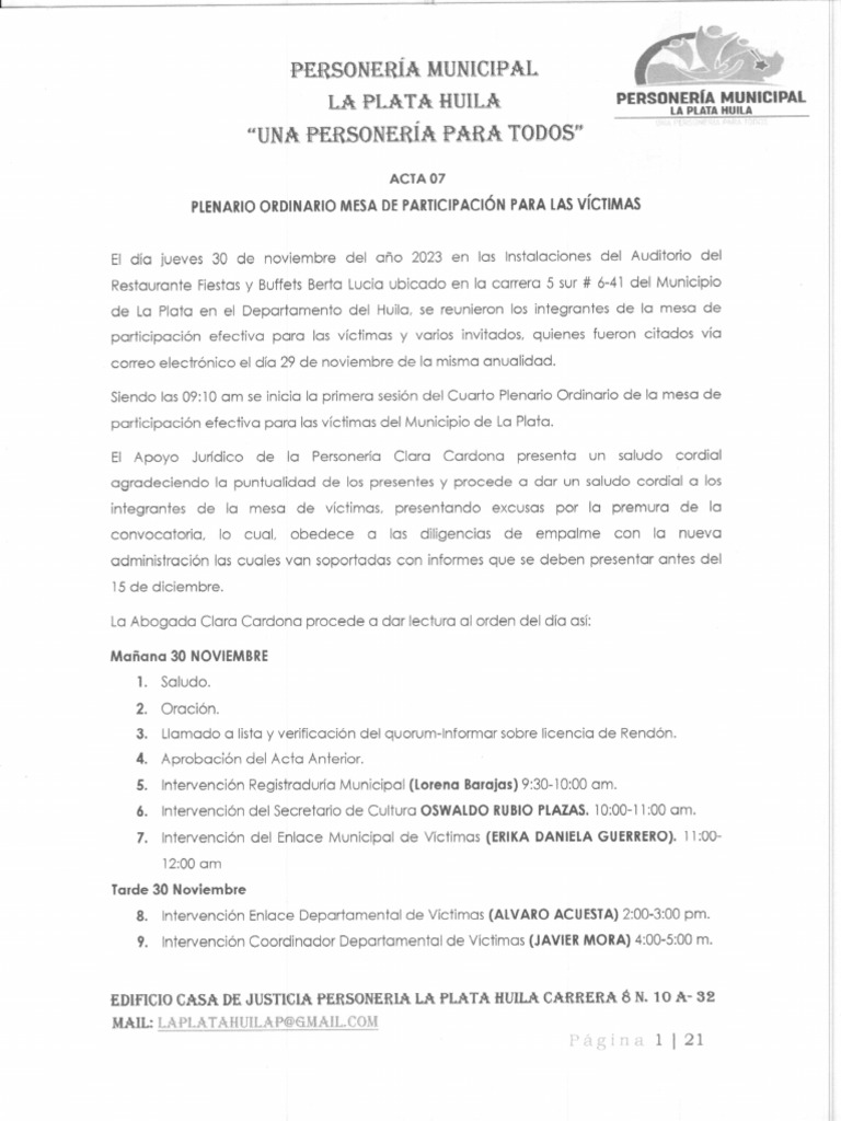 Acta # 7 Cuarto Plenario Ordinario de La Mmpev | PDF