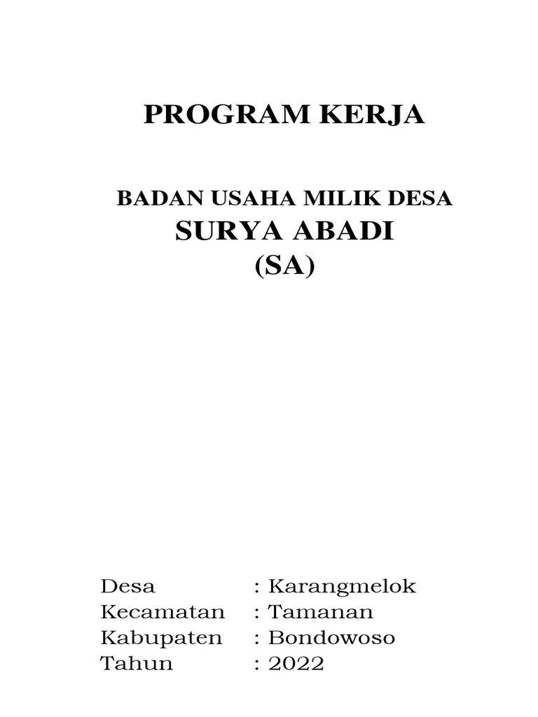 Program Kerja BUM Desa (Daftar) | PDF