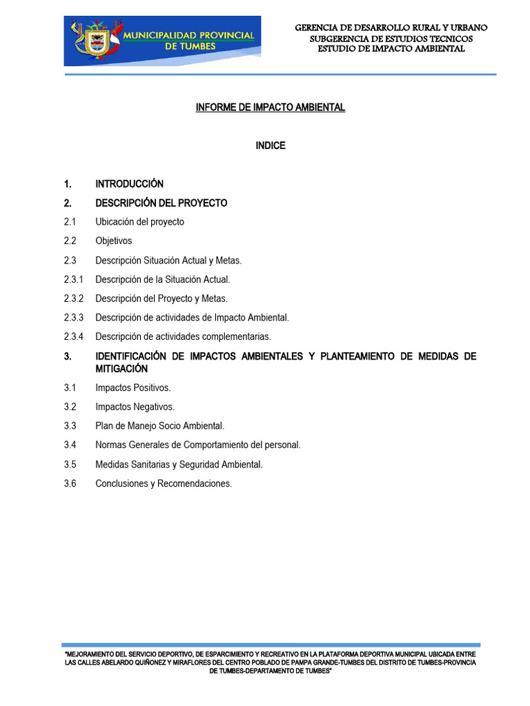 Informe Impacto Ambiental | Descargar gratis PDF | Residuos | Entorno ...