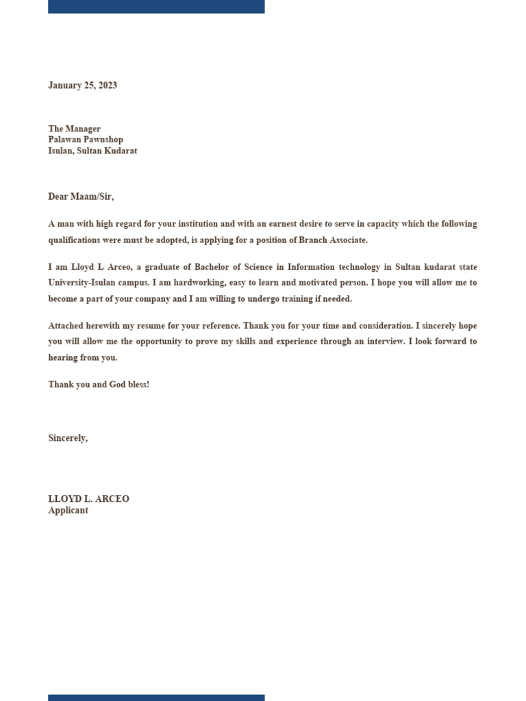 Palawan Application Letter | PDF