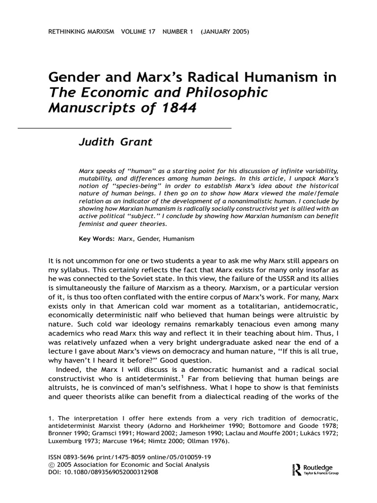 Marx's Humanism and Gender Dynamics | PDF | Marxism | Karl Marx