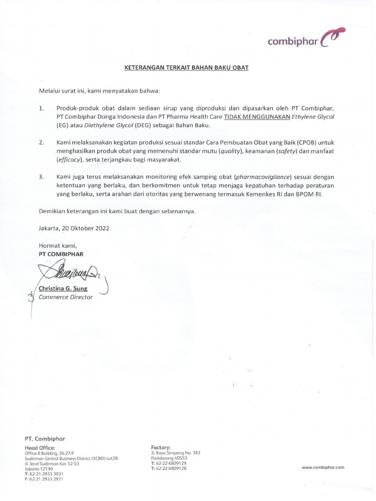 CMB-20221020 Surat Keterangan Terkait Bahan Baku Obat | PDF