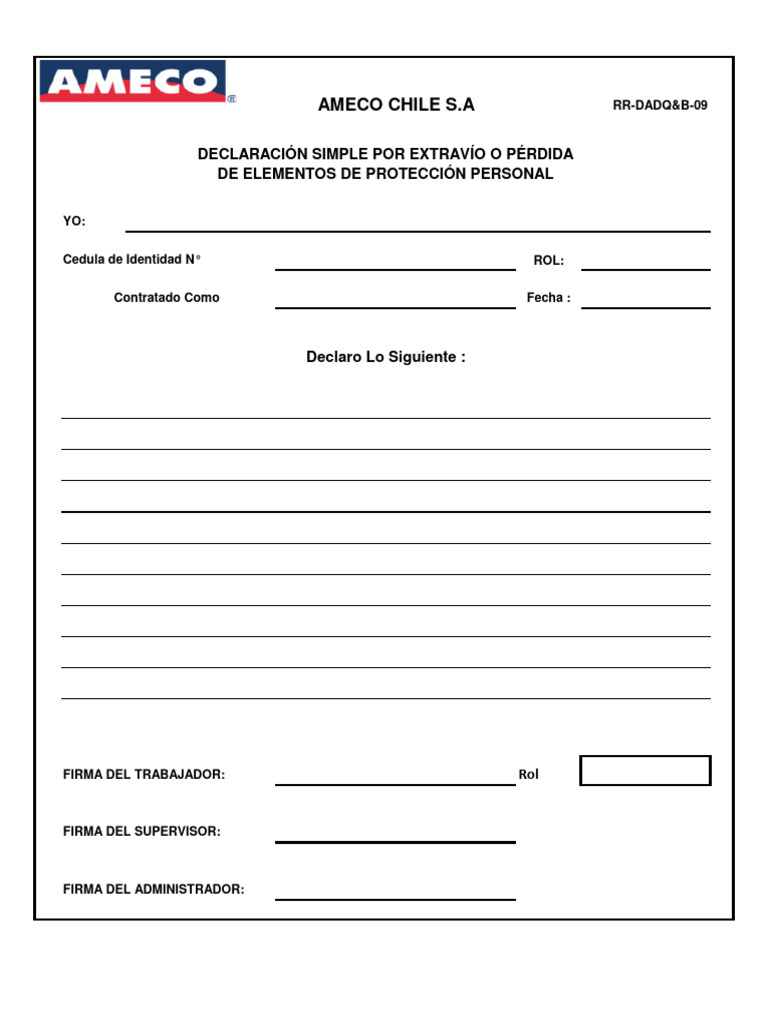 Declaración de Pérdida de EPP | PDF