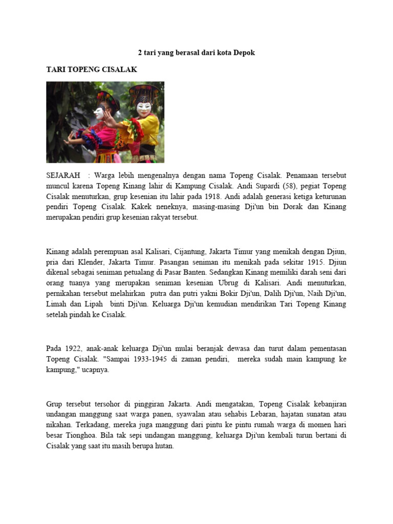 Tari Topeng Cisalak dan Godeg Ayu | PDF