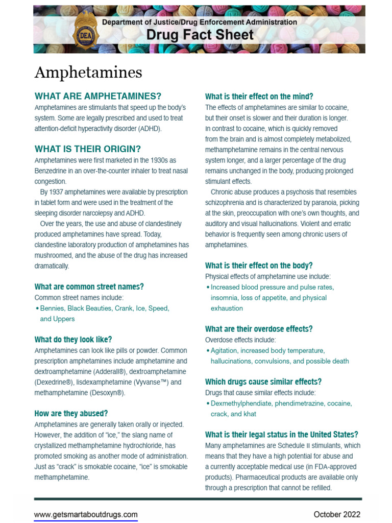 Amphetamines 2022 Drug Fact Sheet - 0 | PDF | Methamphetamine | Stimulant