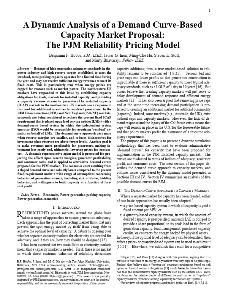 Hobbs Inon Hu Stoft - A Dynamic Analysis PJM Reliability Pricing Model ...