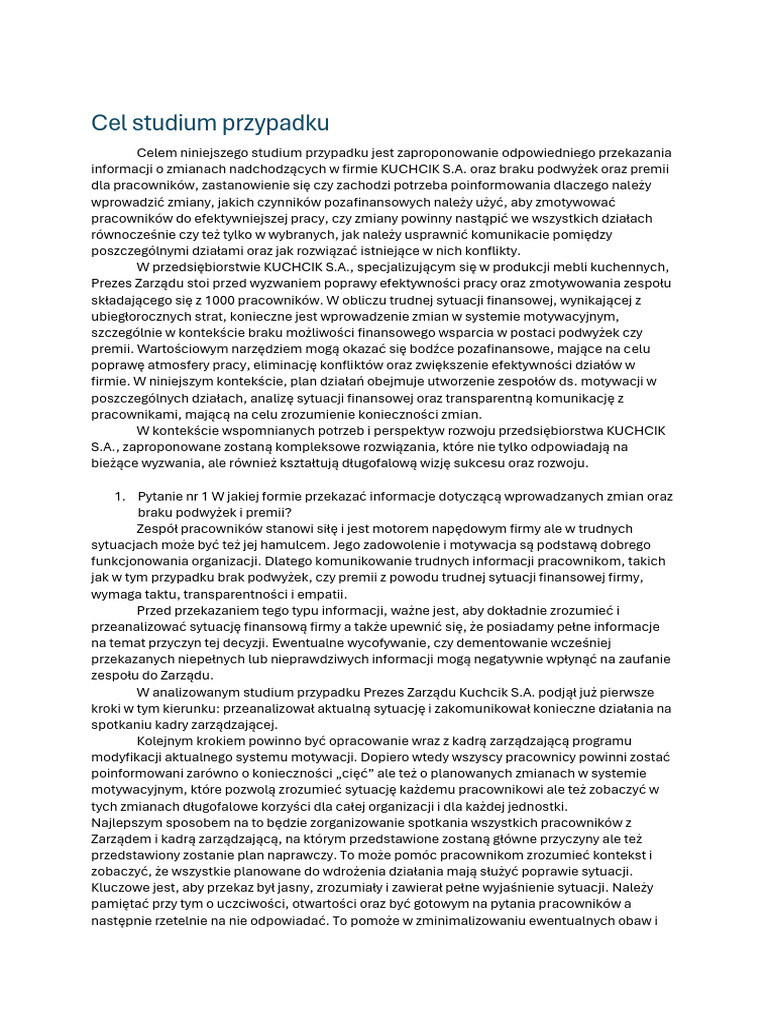 Cel Studium Przypadku | PDF
