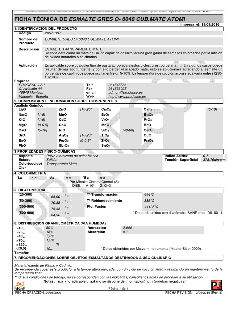 ESMALTE GRES O 6048 CUB - MATE ATOMI - Rev005 | PDF