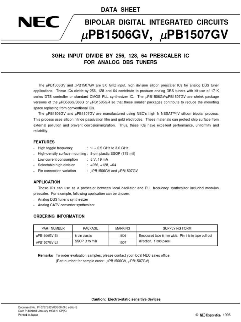 Upb1507gv Nec | PDF | Integrated Circuit | Amplifier