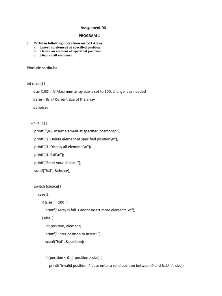 Assignment Ds in C | PDF