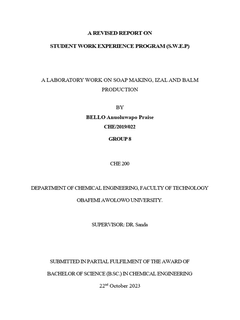 SWEP Report: Soap, Izal, Balm Making | PDF | Distillation | Sodium ...