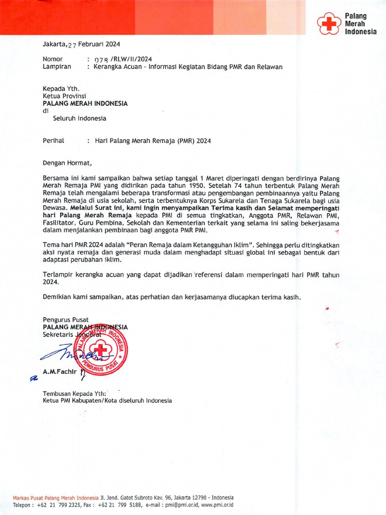 Surat Hari Palang Merah Remaja (PMR) 2024 | PDF