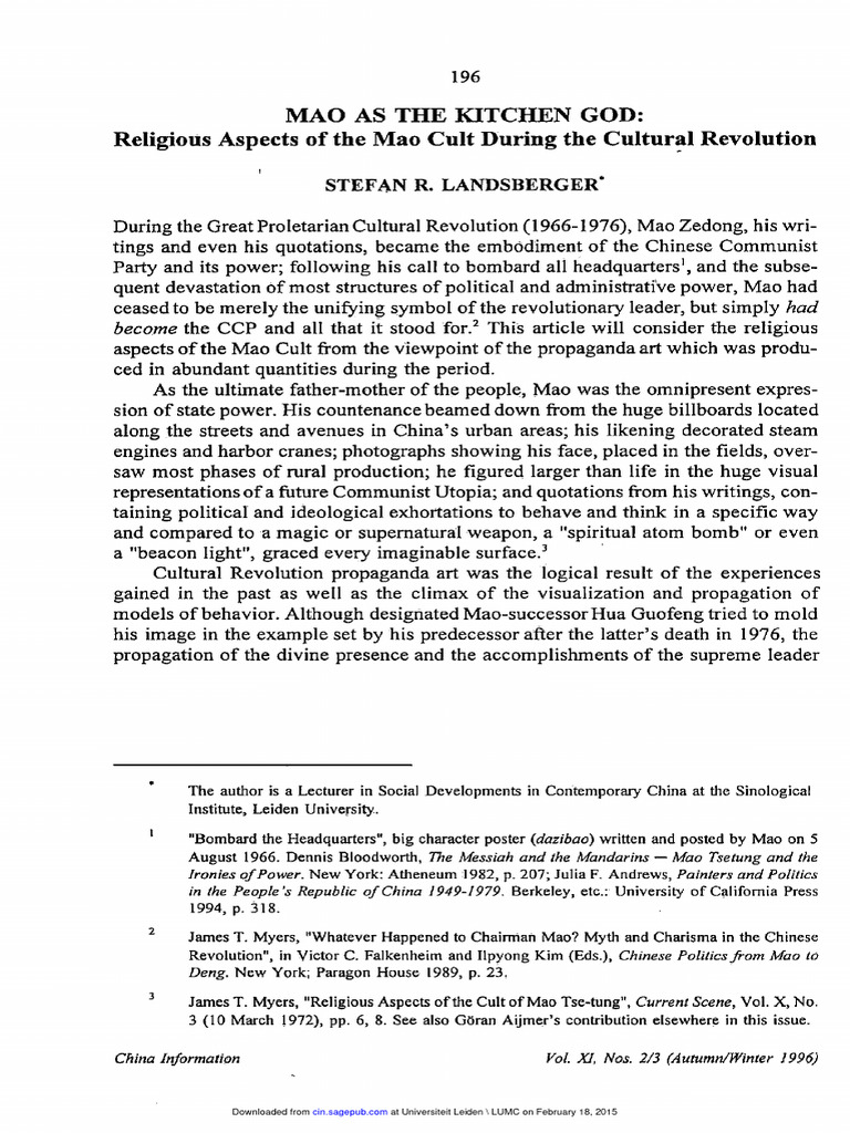 Landsberger Mao As The Kitchen God | PDF | Mao Zedong | Cultural Revolution