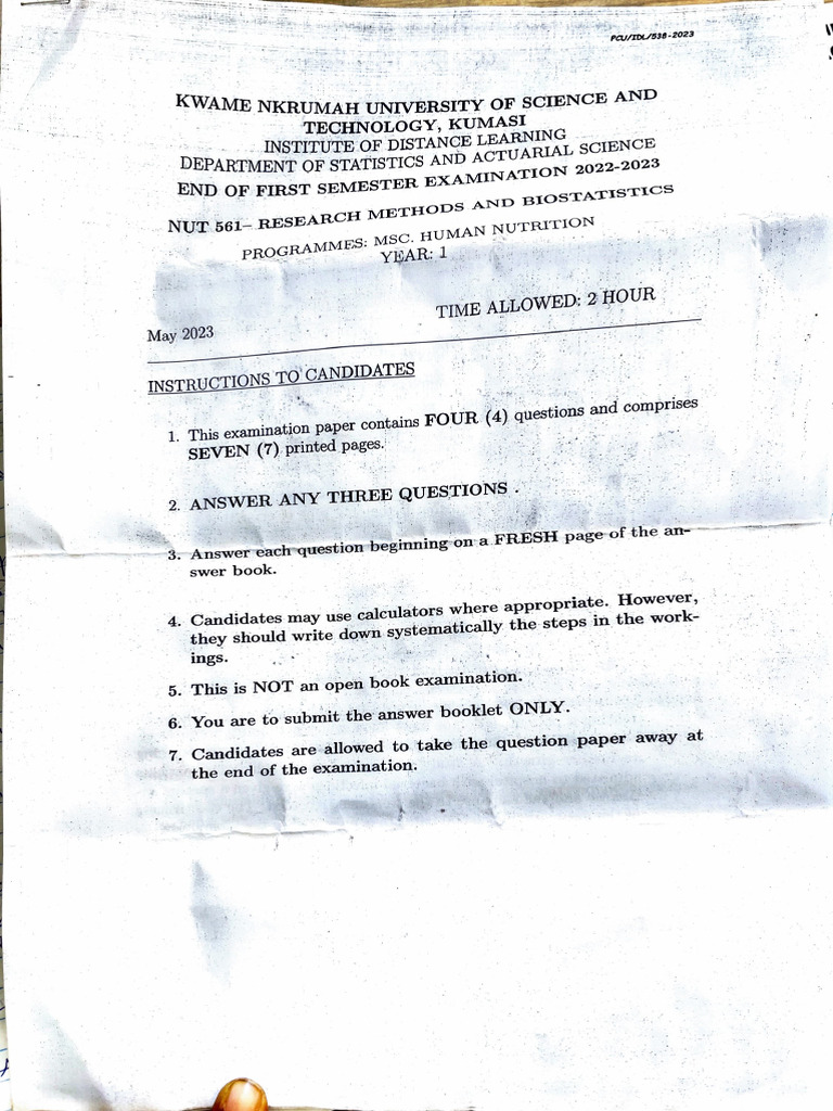 Research Methods Past Question | PDF