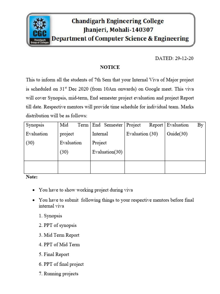Major - Project - Notice - Student - 29 - 12 | PDF