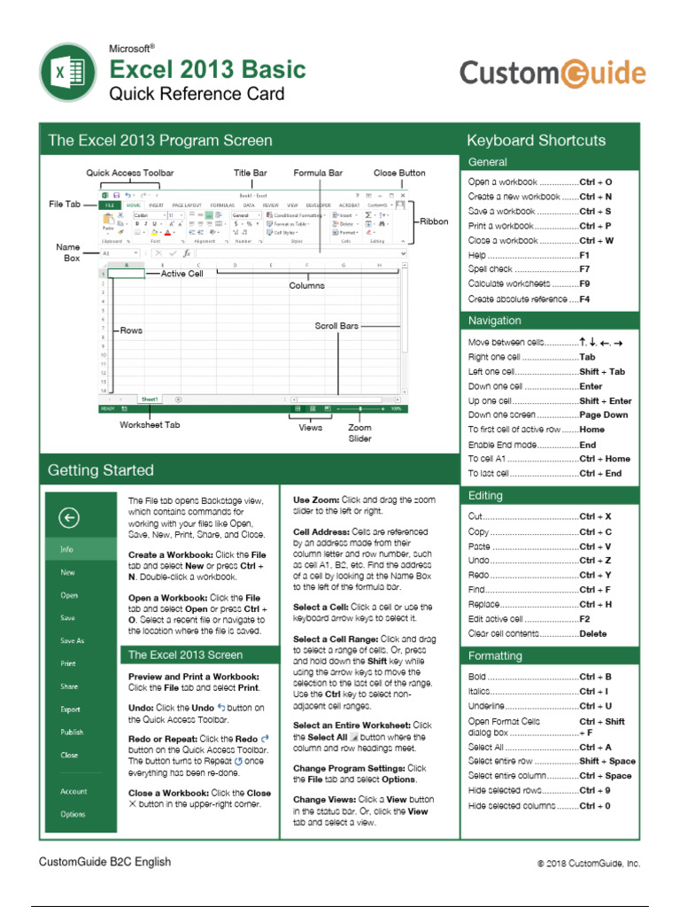 Excel 2013 Basic Quick Reference | PDF