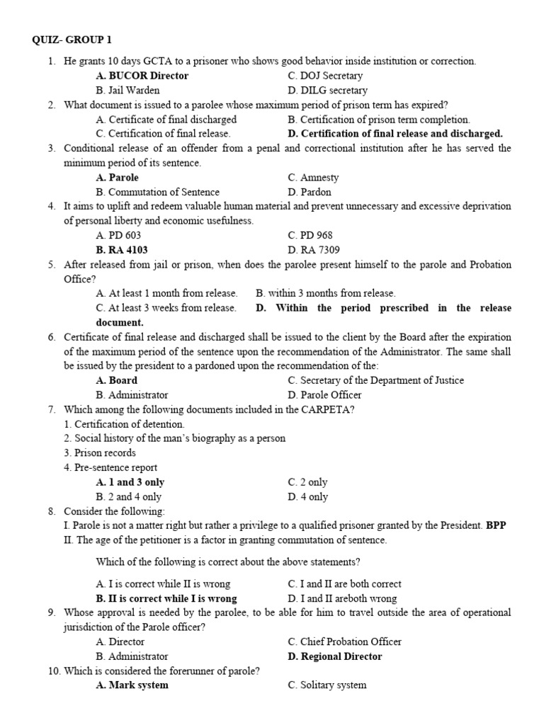 QUIZ | Download Free PDF | Parole | Prison