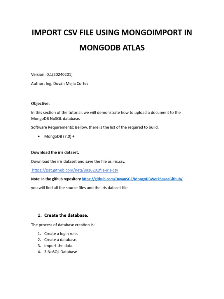 Import Csv File Using Mongoimport In Pdf Mongo Db Databases 
