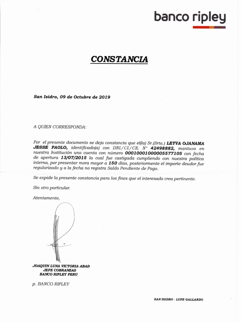 Carta No Adeudo Ripley | PDF