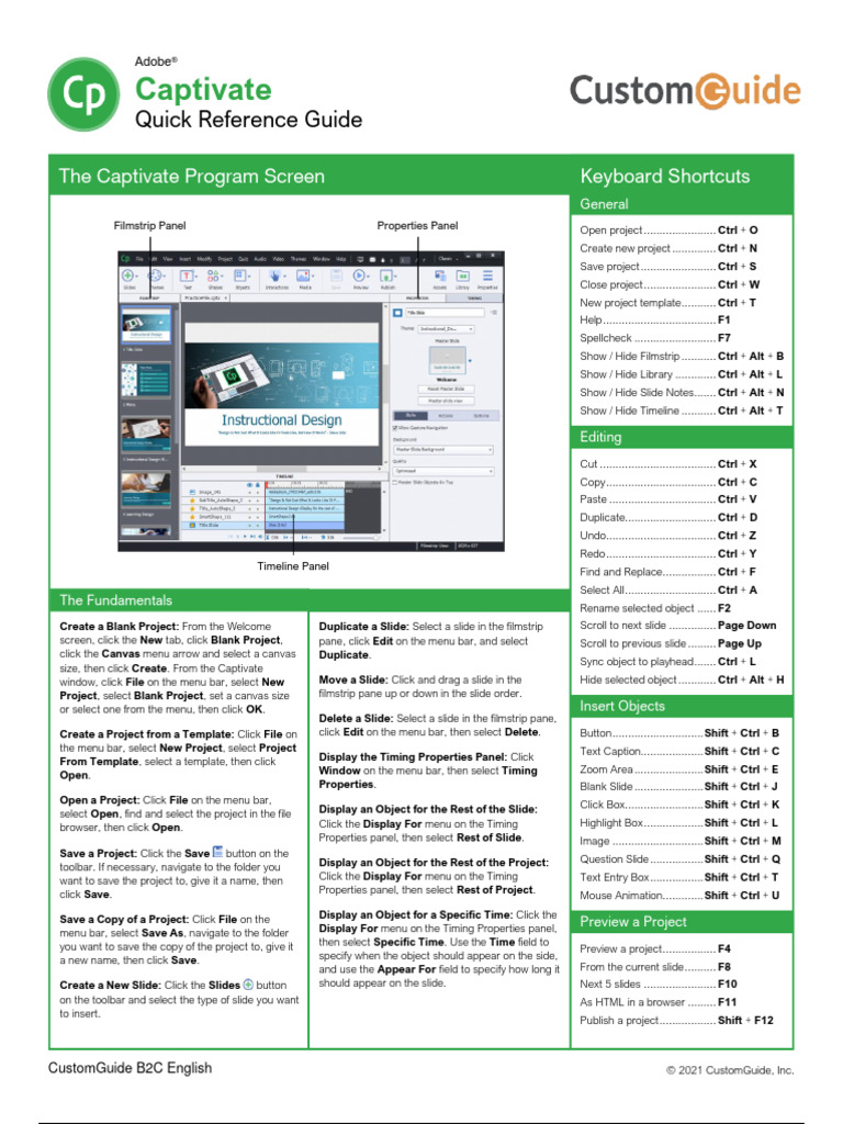 Adobe Captivate Quick Reference | PDF | Button (Computing) | Point And ...