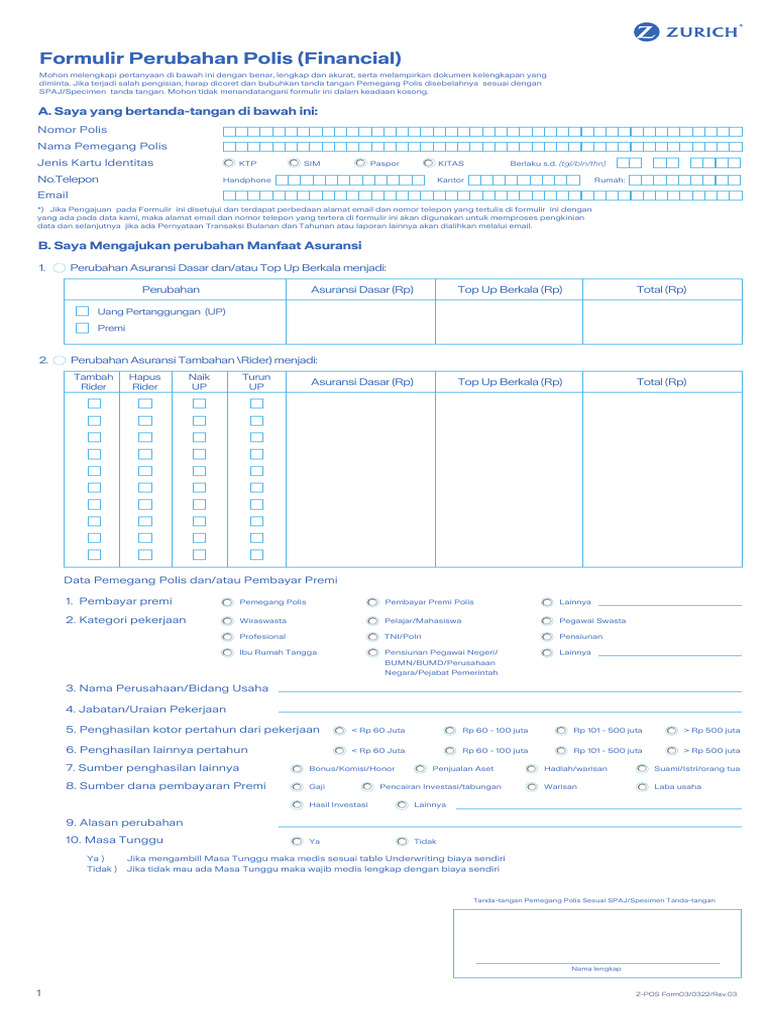 Formulir Perubahan Polis Financial | PDF