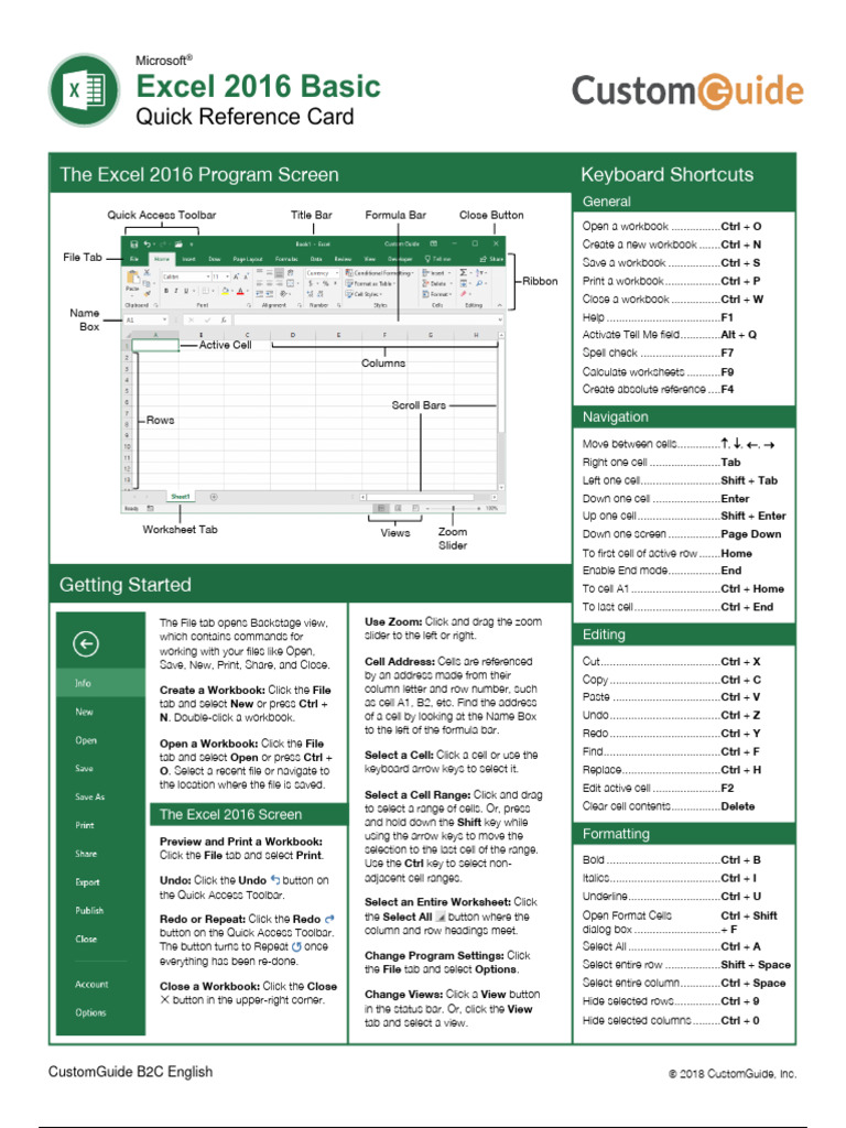 Excel 2016 Basic Quick Reference | Pdf