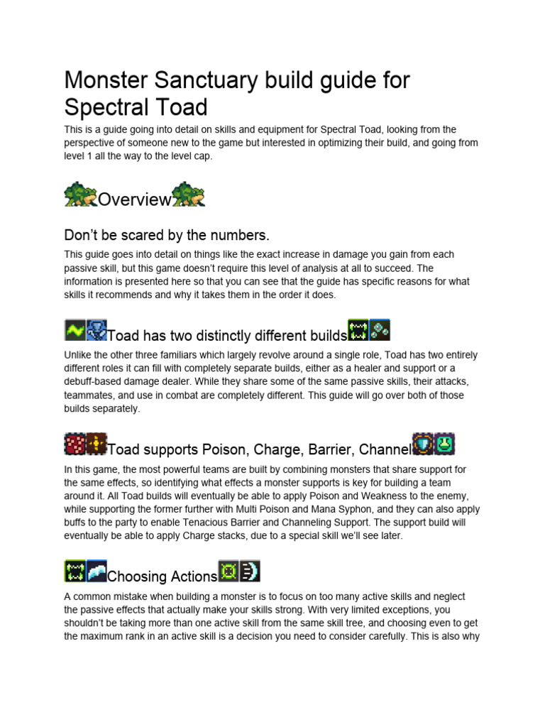 Monster Sanctuary Build Guide For Spectral Toad | PDF