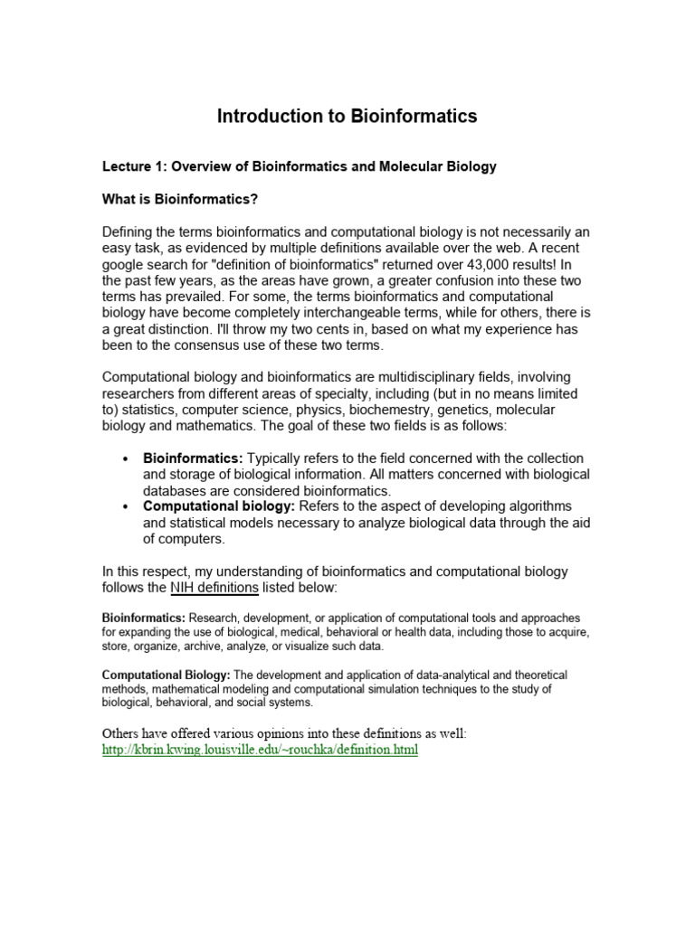 Complete Notes On Bioinformatics | PDF