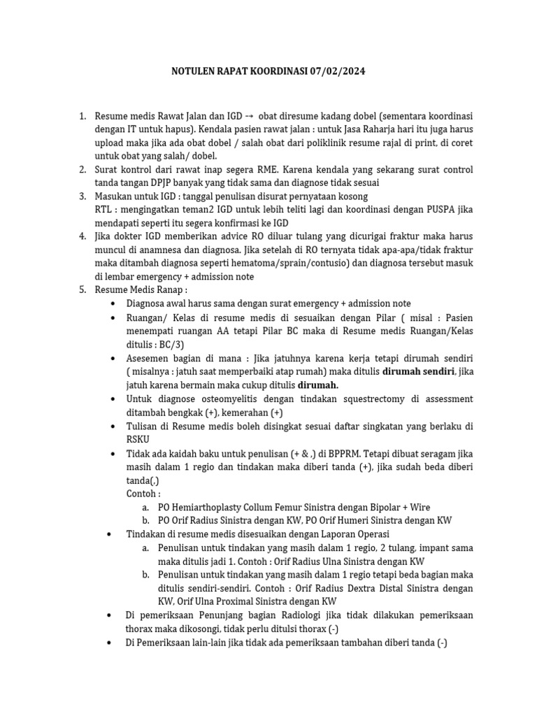 NOTULEN RAPAT KOORDINASI 07 Februari 2024 | PDF