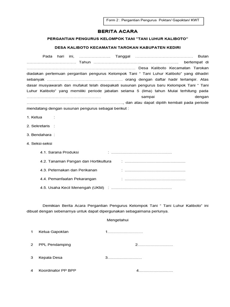 Berita Acara Pergantian Pengurus | PDF