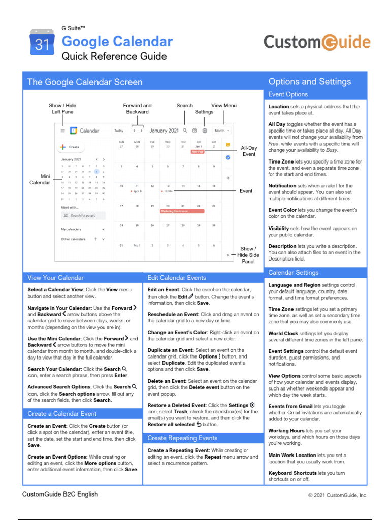 Google Calendar Quick Reference | Download Free PDF | Menu (Computing) | Button (Computing)