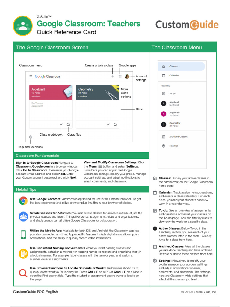 Google Classroom Teachers Quick Reference | PDF