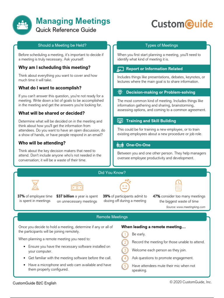 Managing Meetings Quick Reference | PDF | Decision Making | Communication