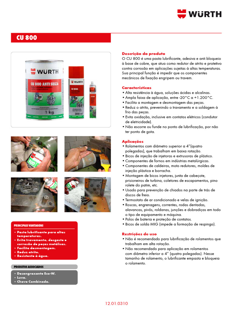 Ficha Tecnica - GRAXA CU800 - Wurth | PDF