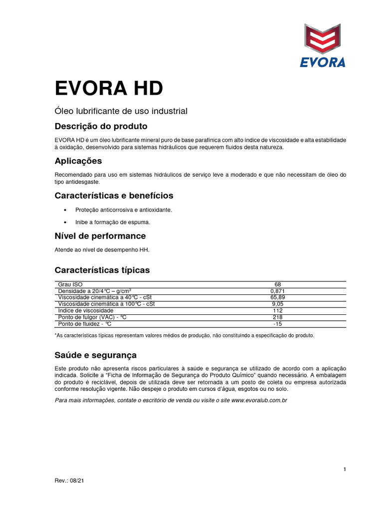 Ficha Tecnica - EVORA HD ISO 68 | PDF