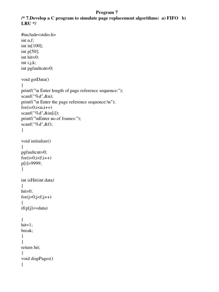 7 - FIFO - LRU - Page Replacement Algo PGM | PDF