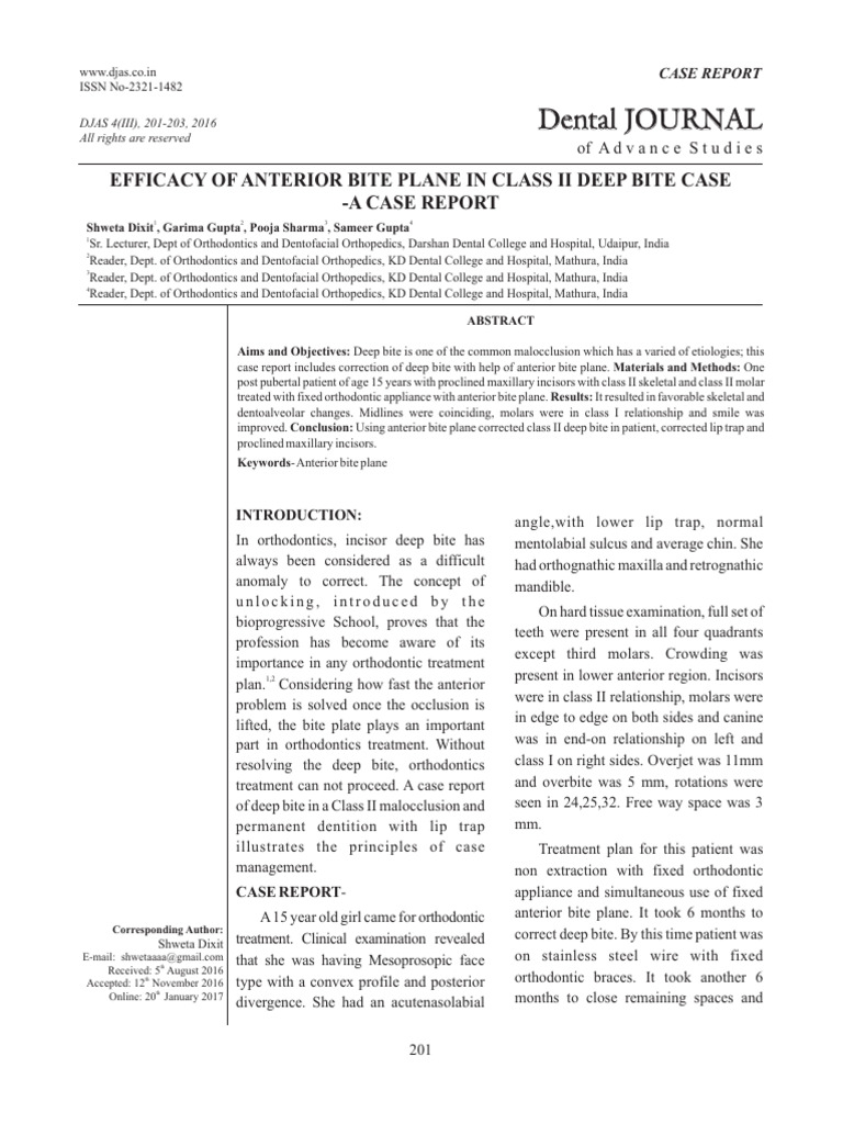 Efficacy of Anterior Bite Plane in Class II Deep B | PDF | Orthodontics ...