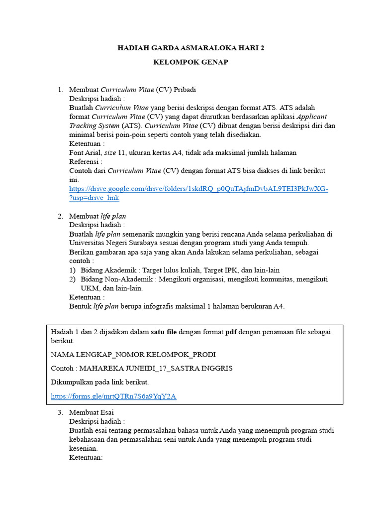 Hadiah Garda Asmaraloka Hari 2 Kelompok Genap | PDF