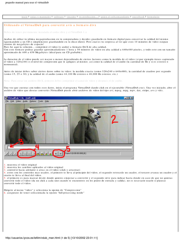 VirtualDub Manual en Español | PDF | Vídeo | Compresión de datos