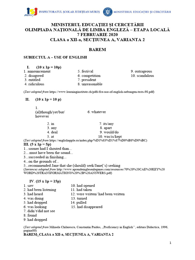 Barem - XIIA - Varianta Rezerva | PDF