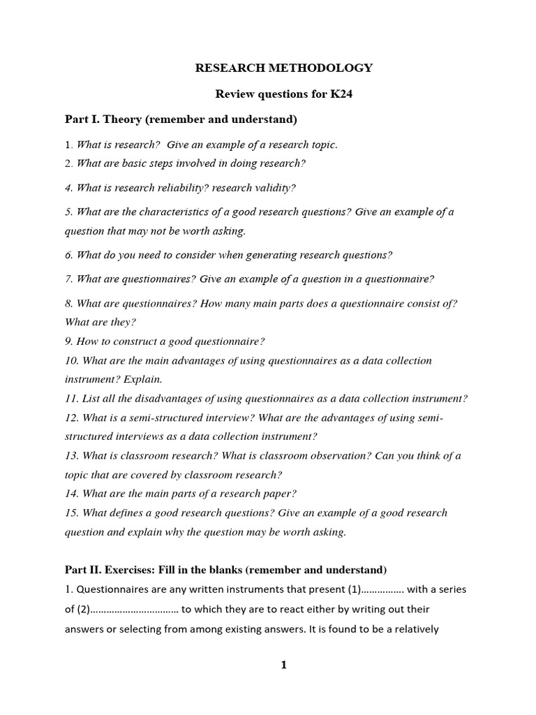 Research Methodology. Reveiw Questions | PDF | Reading Comprehension ...