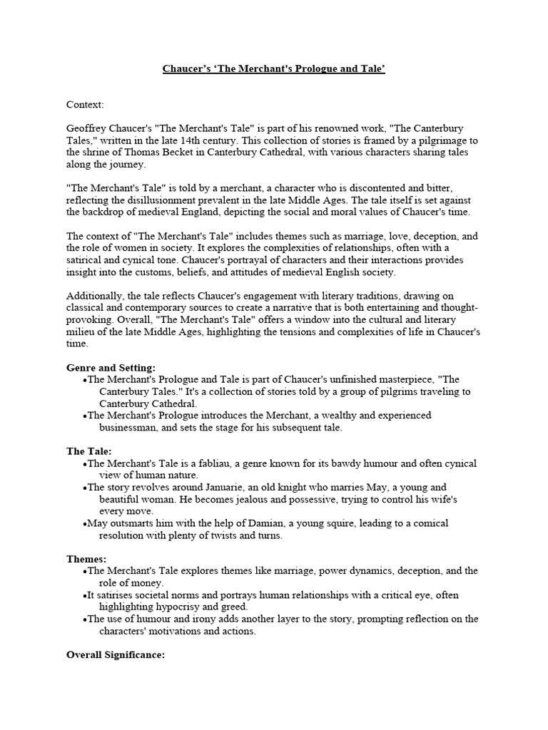 Chaucer's The Merchant's Prologue and Tale | PDF | The Canterbury Tales