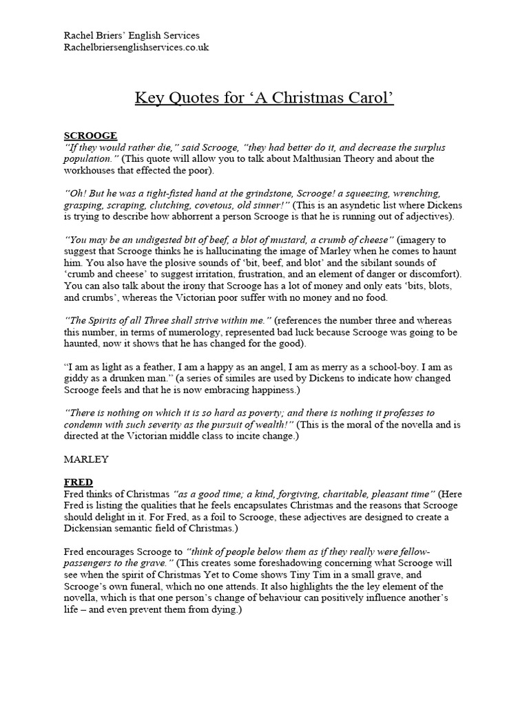 Key Quotes A Christmas Carol | PDF | Ebenezer Scrooge | Tiny Tim (A ...