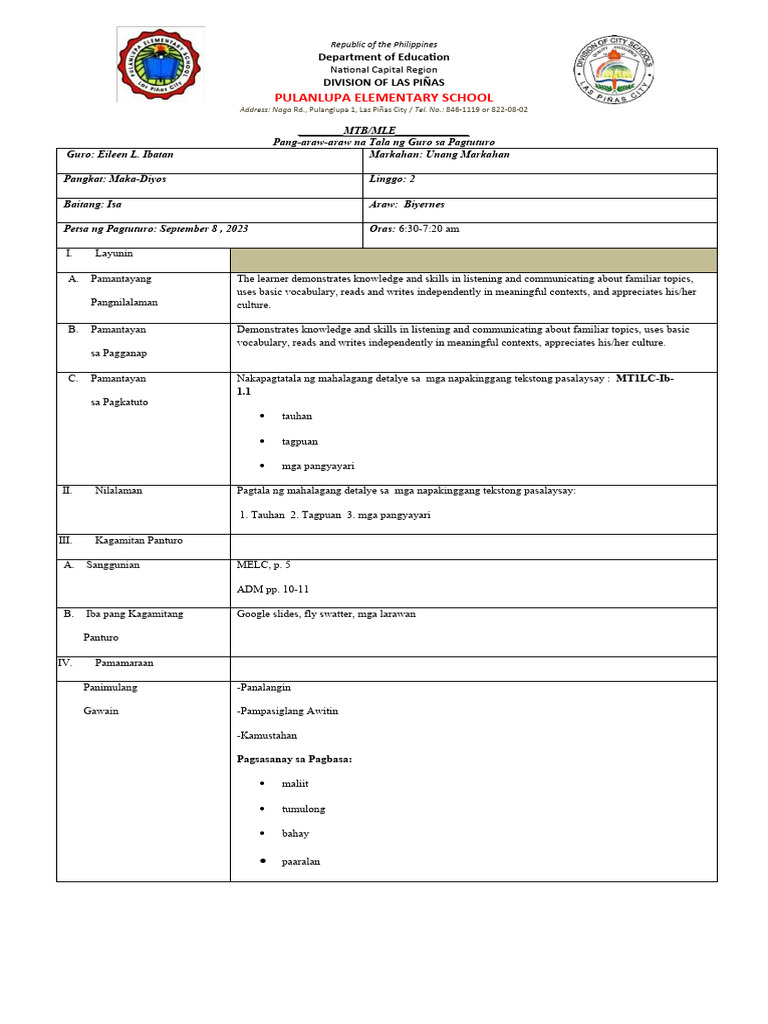 MTB WEEK 2 (DAY 5) - DLL For COT 1 | PDF