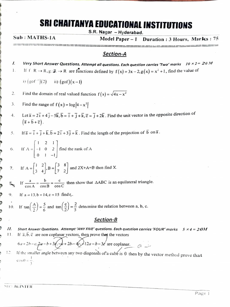 1A Model Papers | PDF