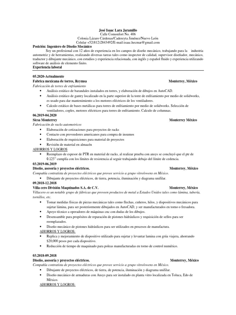 Resume Jos É Jaramillo | PDF | México | Ingeniería