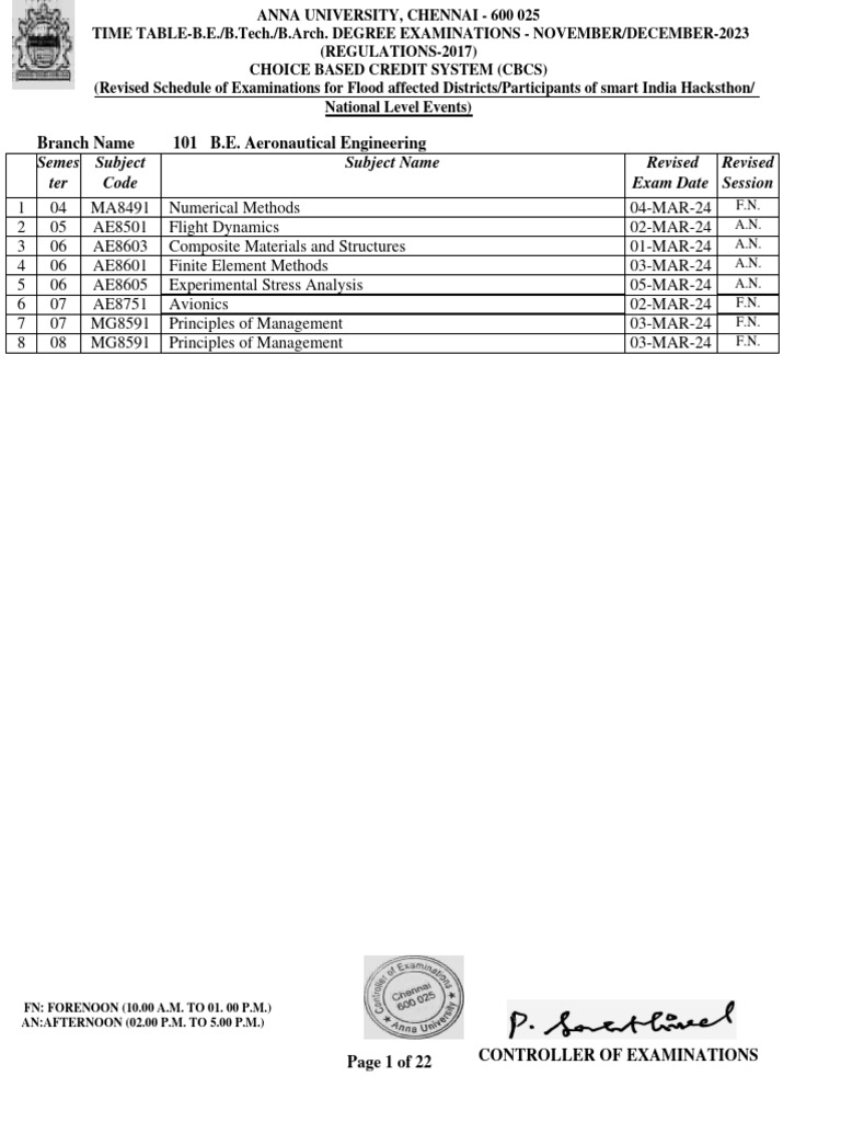 Anna University Exam Timetable 2023 | PDF | Technology & Engineering