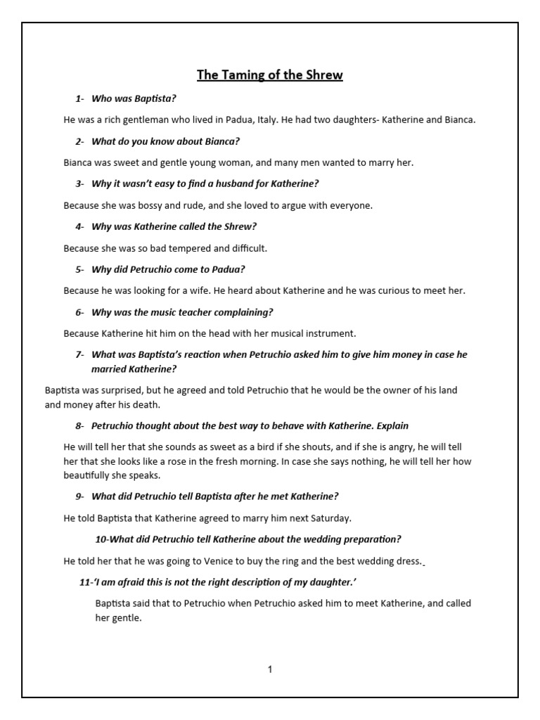 Taming of the Shrew: Key Plot Points | PDF | The Taming Of The Shrew