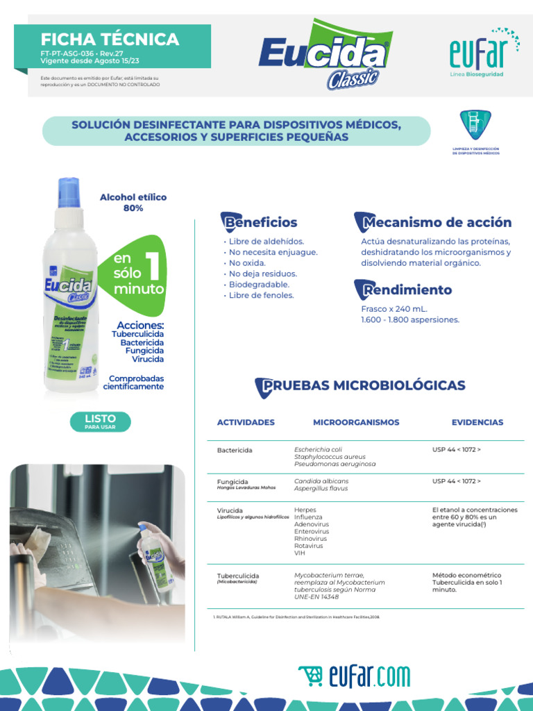 Ficha Tecnica Eucida Classic | PDF | Especialidades Medicas | Microbiología
