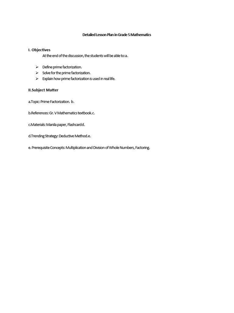 Detailed Lesson Plan in Grade 5 Mathematics | PDF | Teaching Methods ...